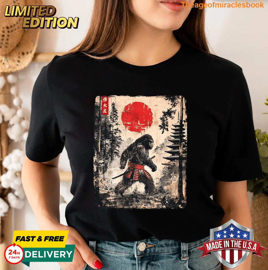 Samurai Bigfoot Japanese Vintage Graphic Ukiyo E Art Funny T-shirt