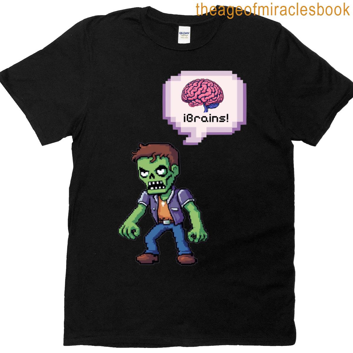 Pixel Art Zombie Brains Thinking Strategy T-shirt