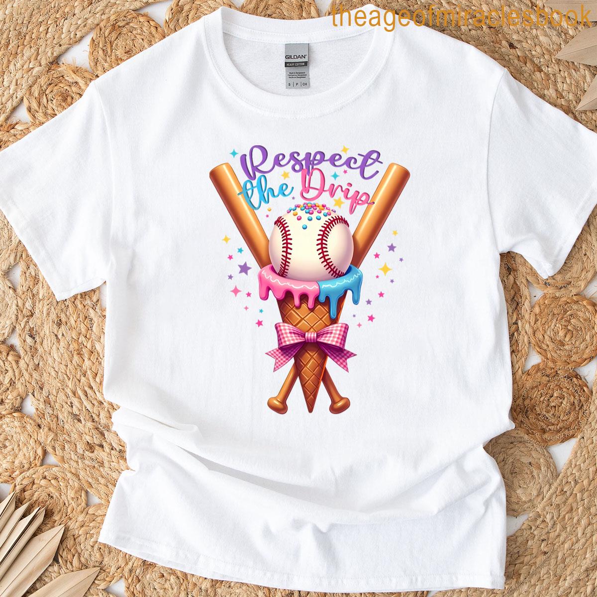 Respect The Drip Baseball Bat With Ice Cream Cone Dripping T-shirt