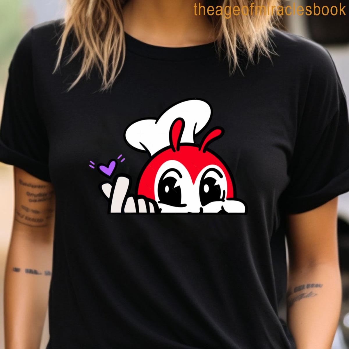 Jollibee Peeking Finger Heart Filipino Sticker Black T-shirt