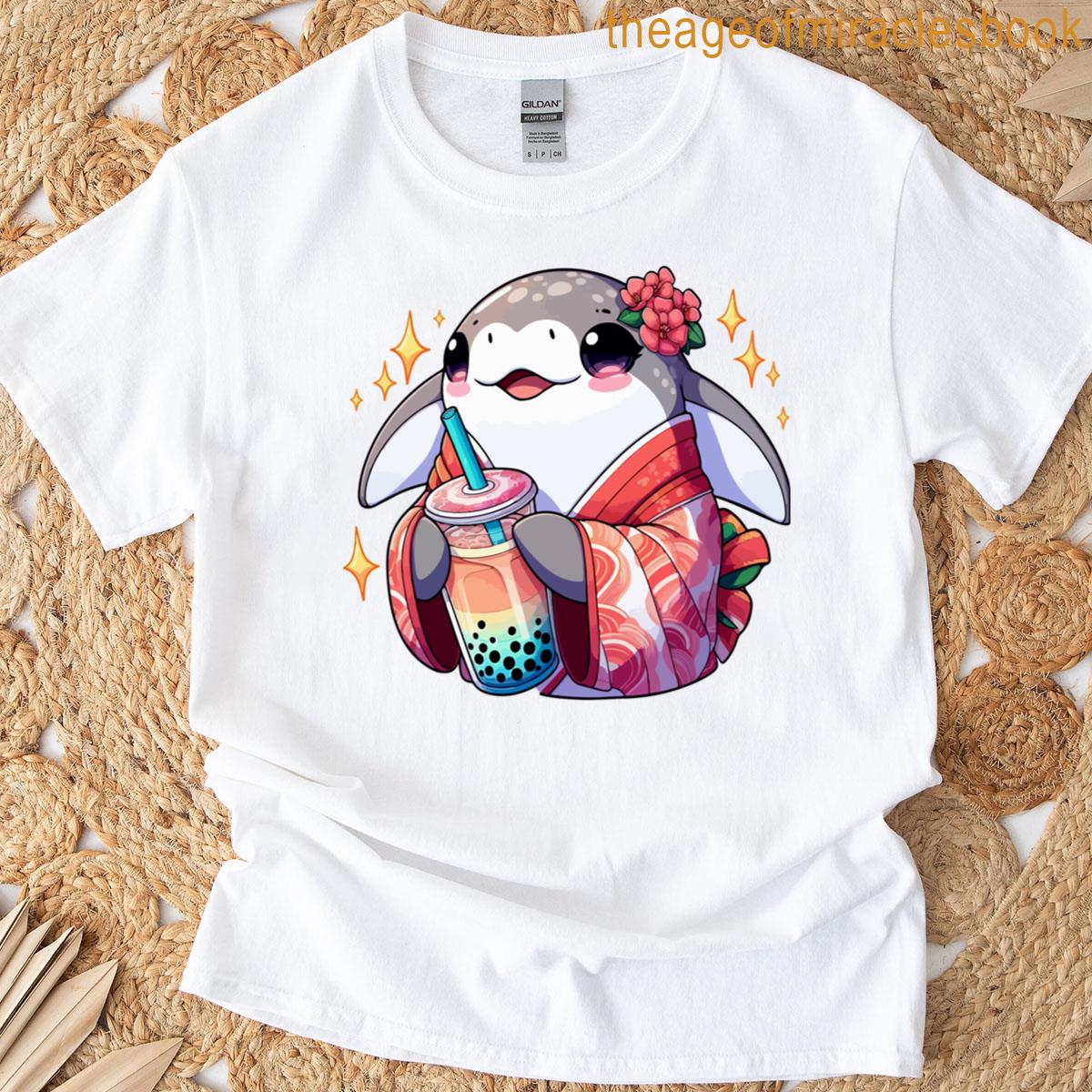 Anime Cute Kawaii Classic Shark Bubble Boba Tea T-shirt