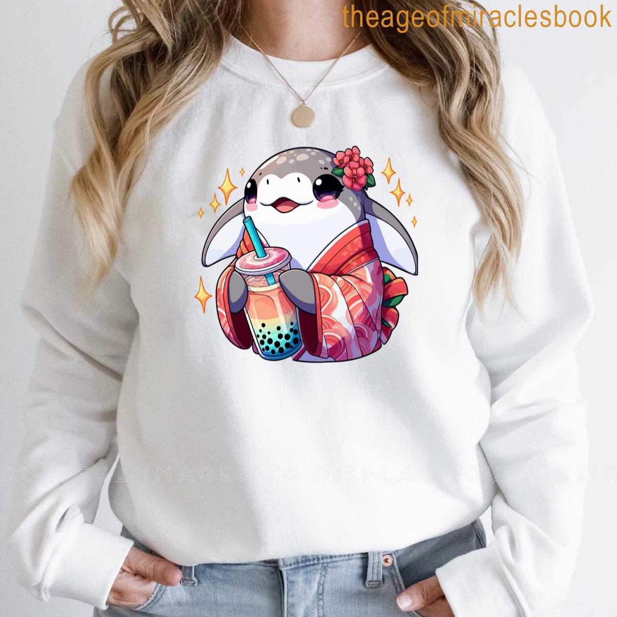 Anime Cute Kawaii Classic Shark Bubble Boba Tea T-shirt