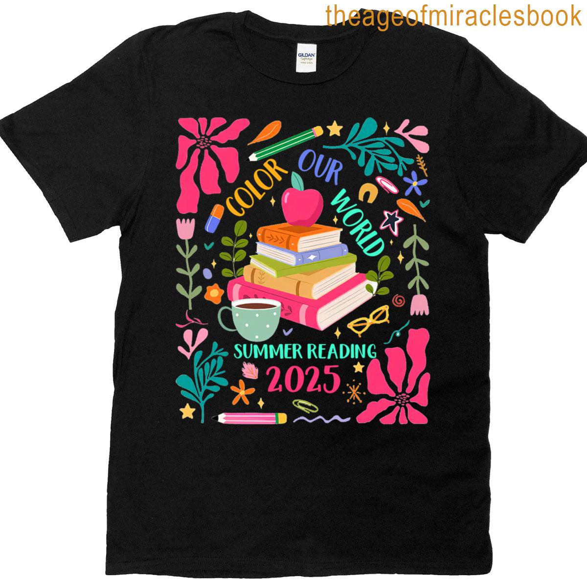 Color Our World Summer Reading 2025 Boho Wildflower Book T-shirt
