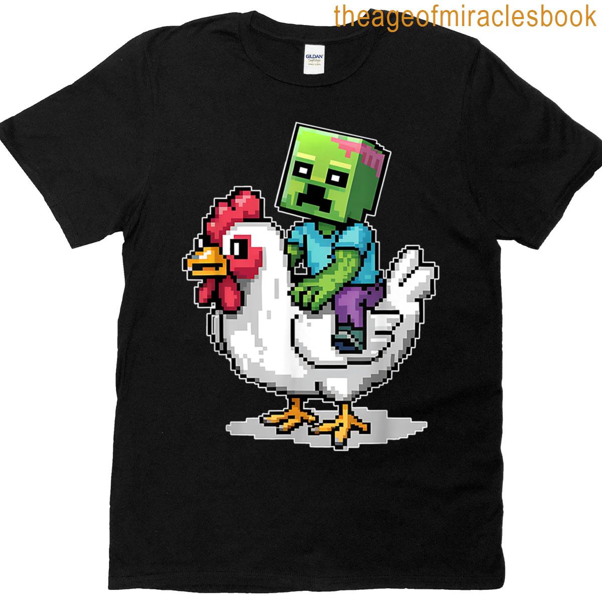 Funny Jockey Pixel Riding Chicken Jockey On A Chicken Lover T-shirt
