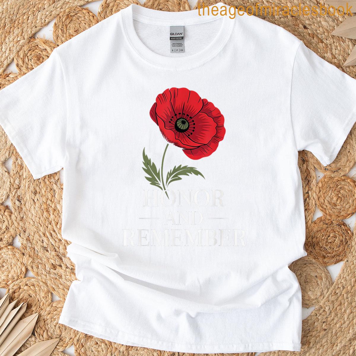 Womens Honor Remember Memorial Day Vintage Poppy Flower T-shirt