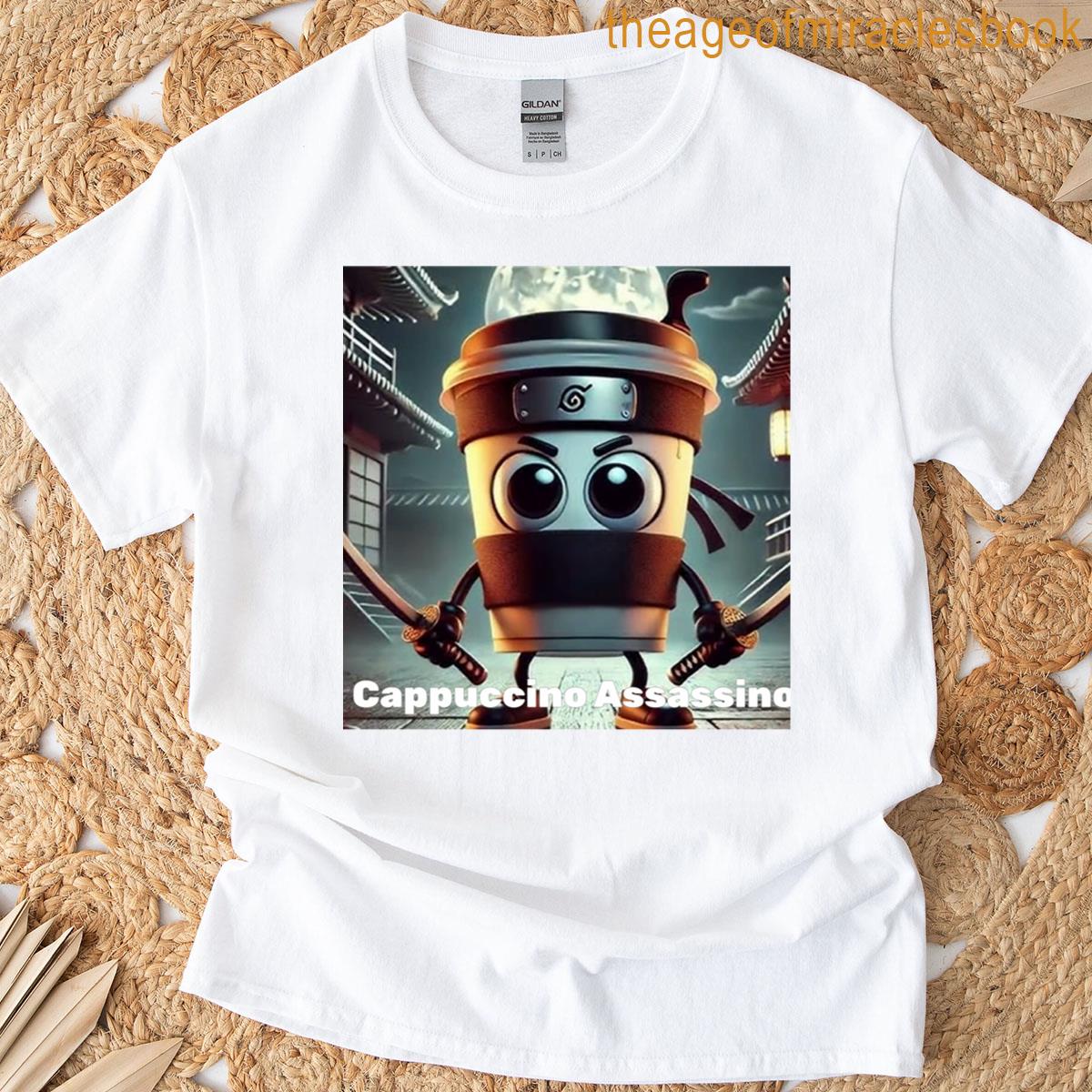 Cappuccino Assassino Ai Brainrot Meme Design - Sticker Magnet T-shirt