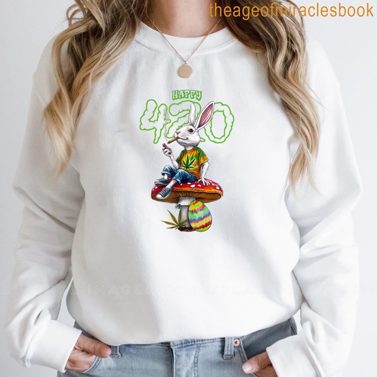 Easter Bunny Smoking Weed Happy 420 Pot Marijuana Rabbit T-shirt
