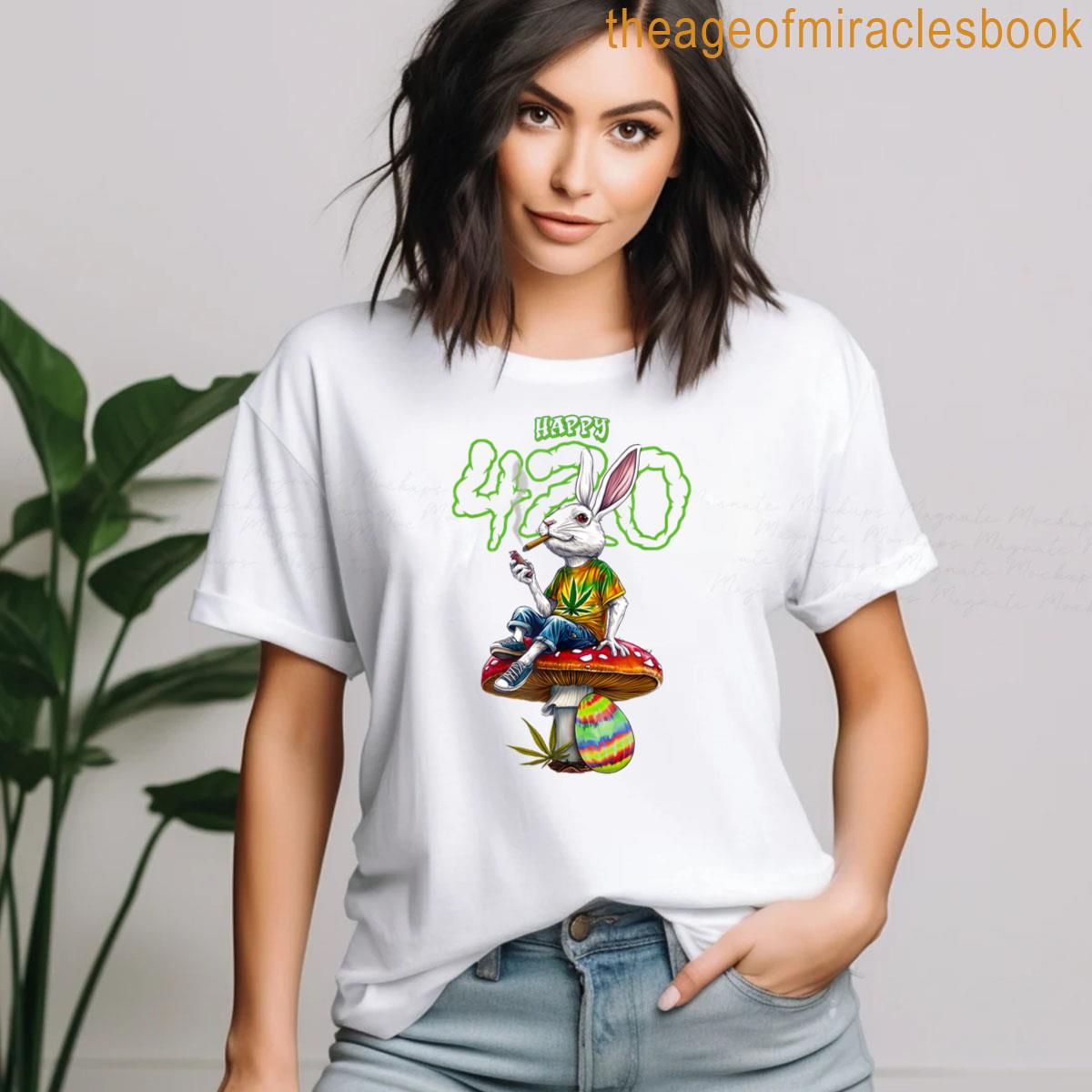 Easter Bunny Smoking Weed Happy 420 Pot Marijuana Rabbit T-shirt