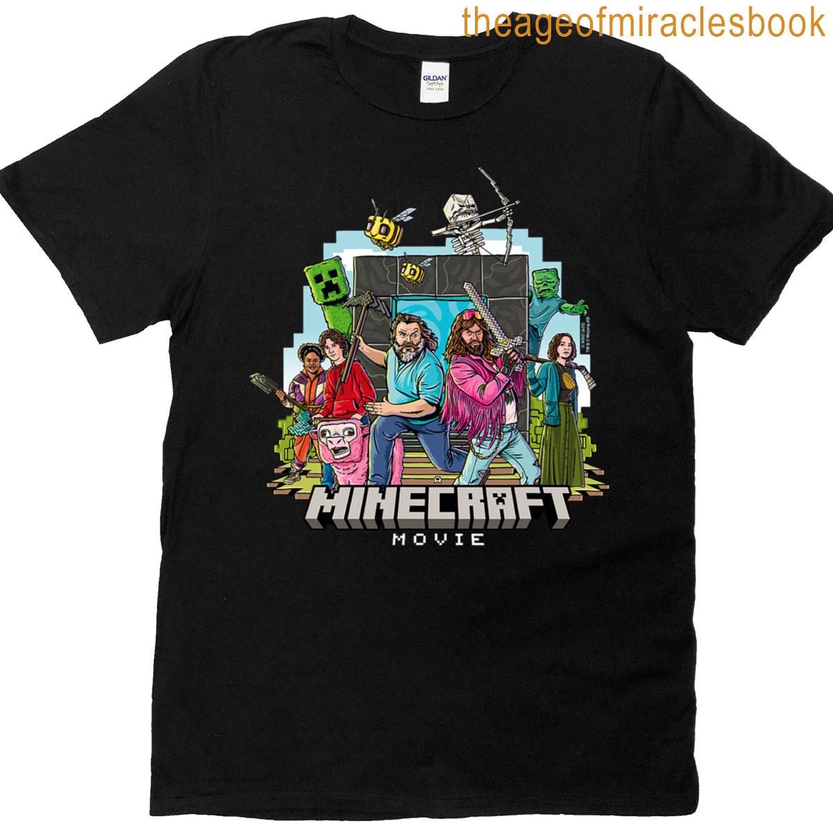 A Minecraft Movie Main Characters Group Shot Cartoon Style T-shirt