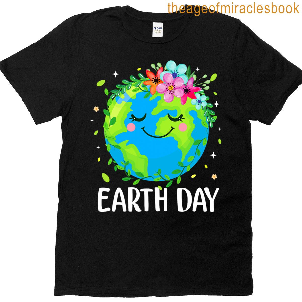 Happy Earth Day Cute Earth With Floral Earth Day 2025 T-shirt