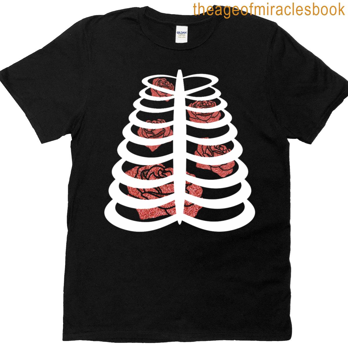 Red Roses In White Rib Cage Oversized T-shirt
