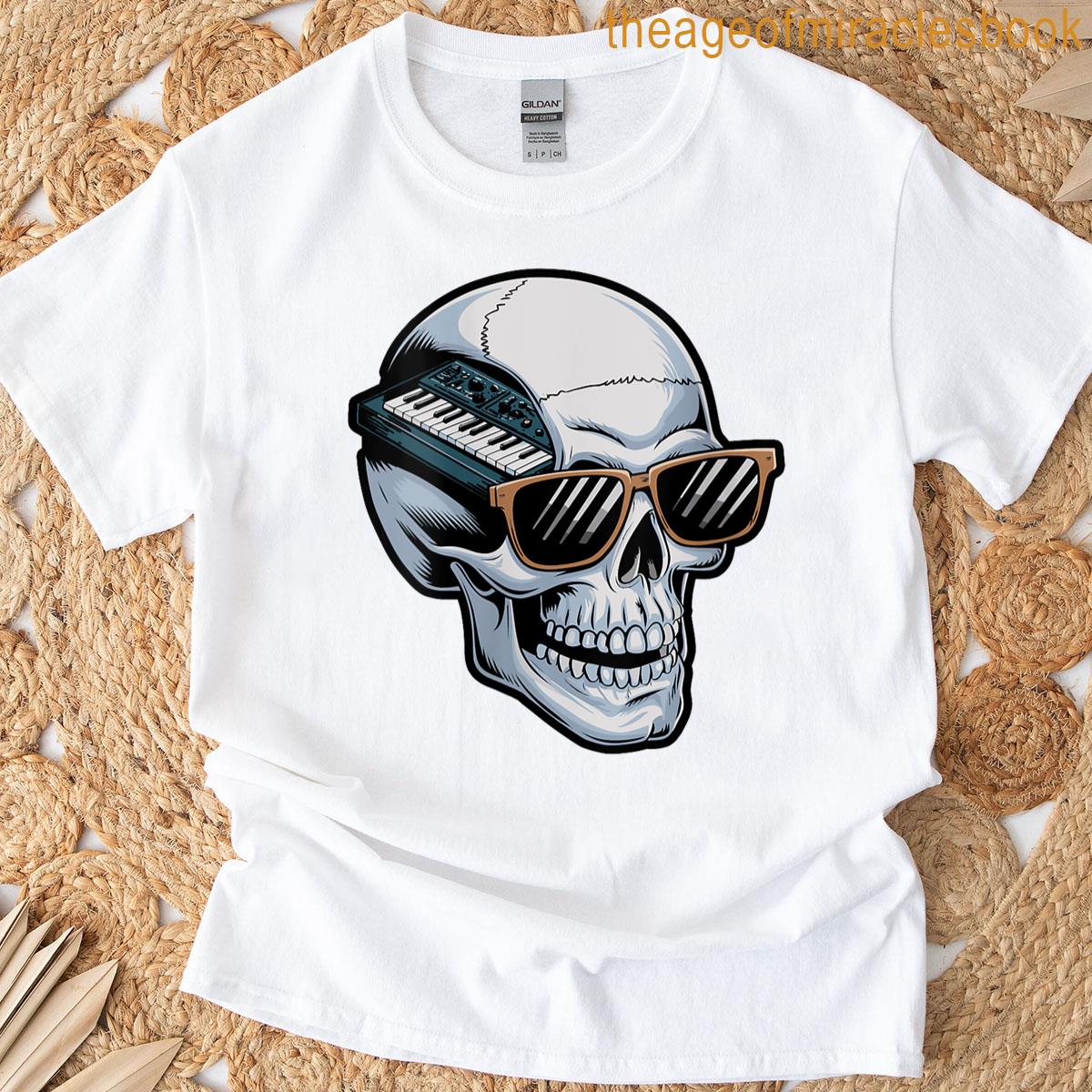 Womens Modular Synth Inside Skull Illustration T-shirt