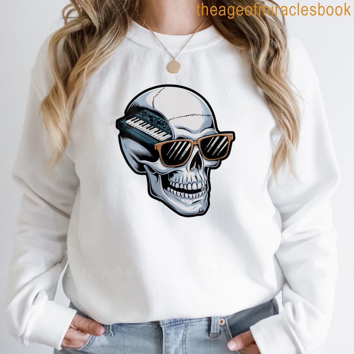 Womens Modular Synth Inside Skull Illustration T-shirt