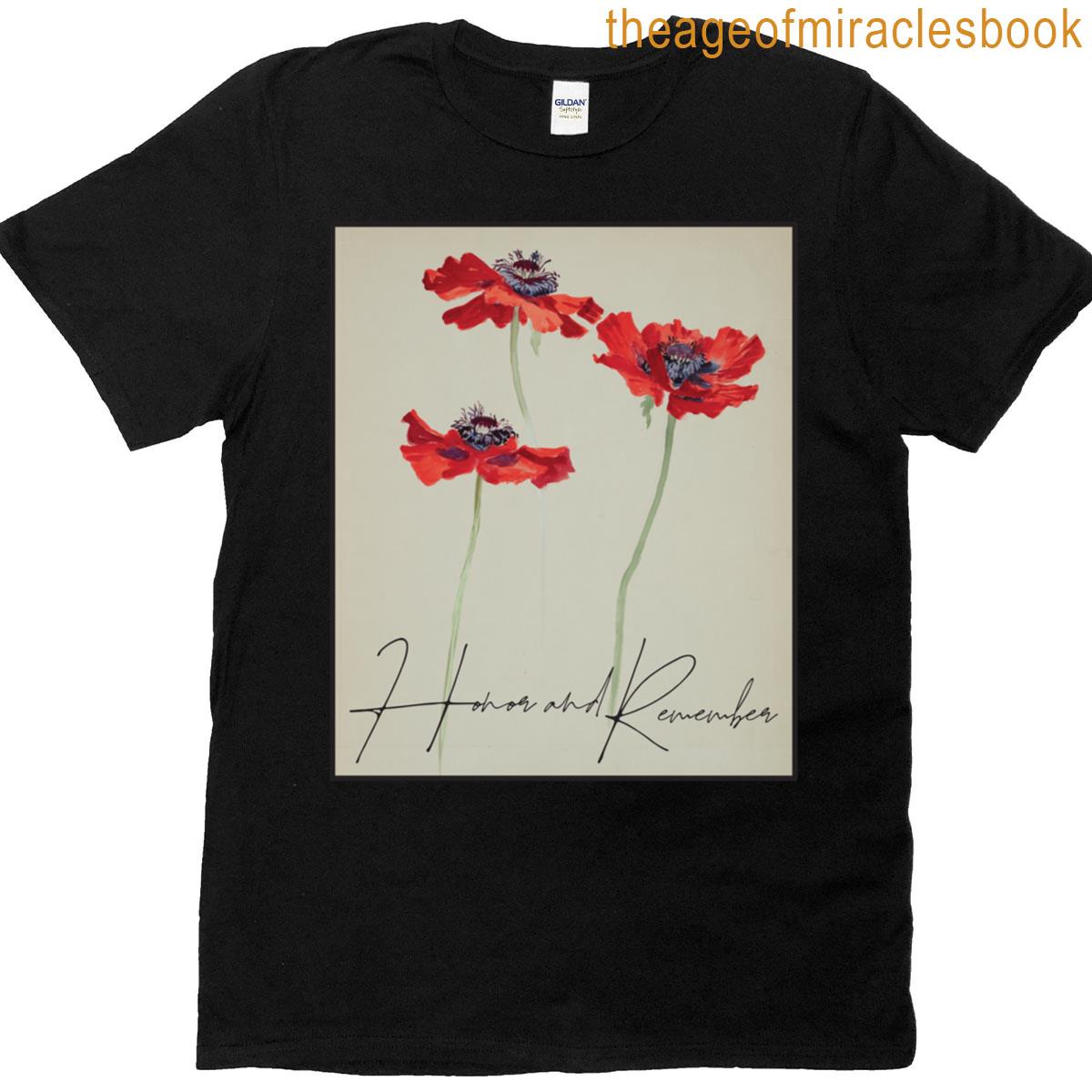 Honor Remember Memorial Day Vintage Poppy Flower Patriotic T-shirt