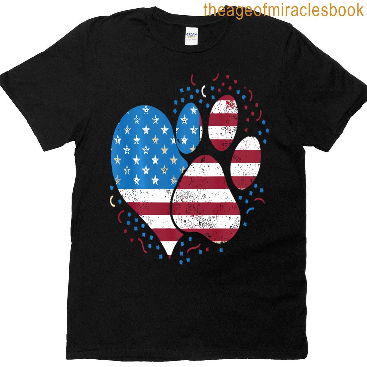 american flag patriotic dog cat paw print - 4th of july T-shirt
