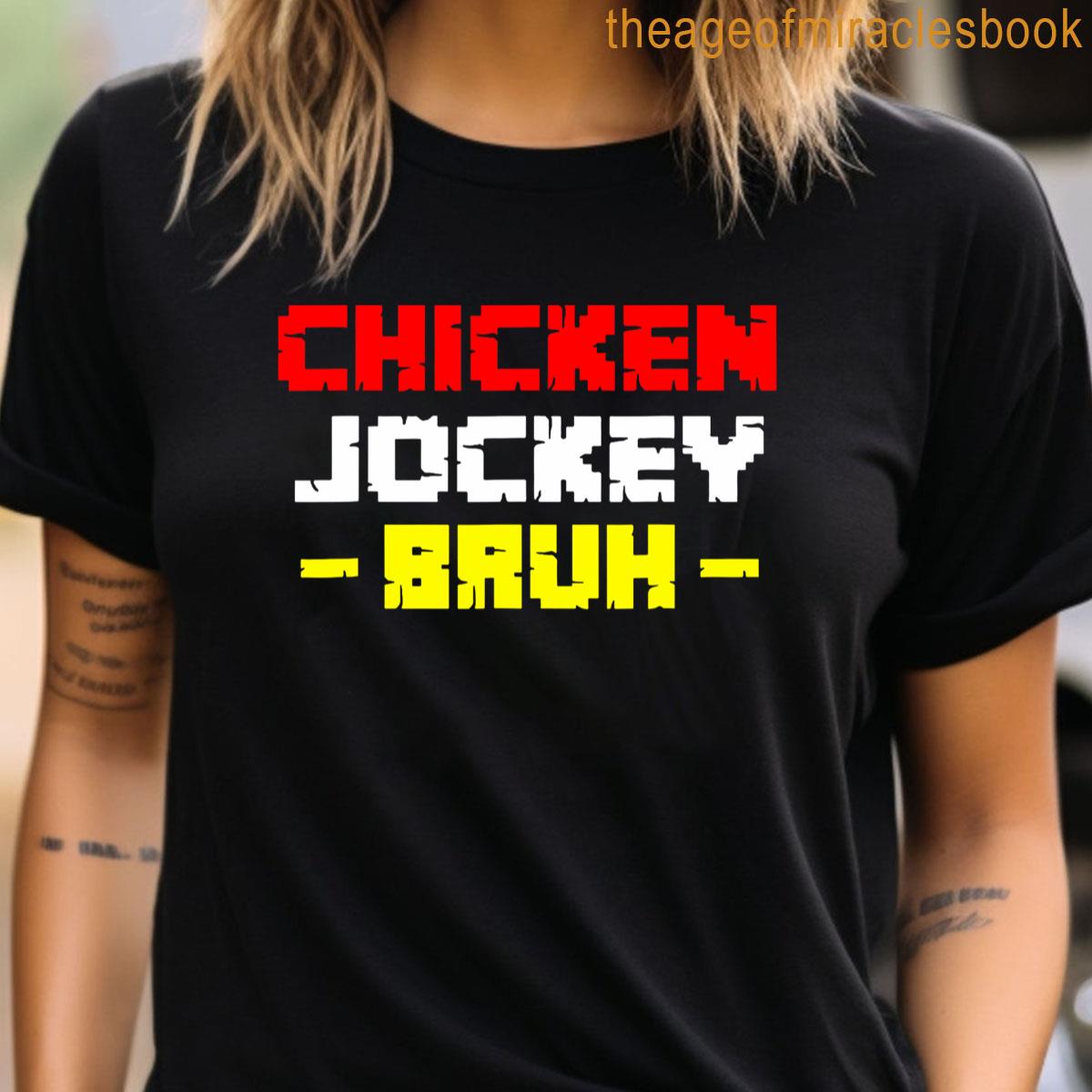 chicken jockey bruh funny gamer chicken jockey meme T-shirt