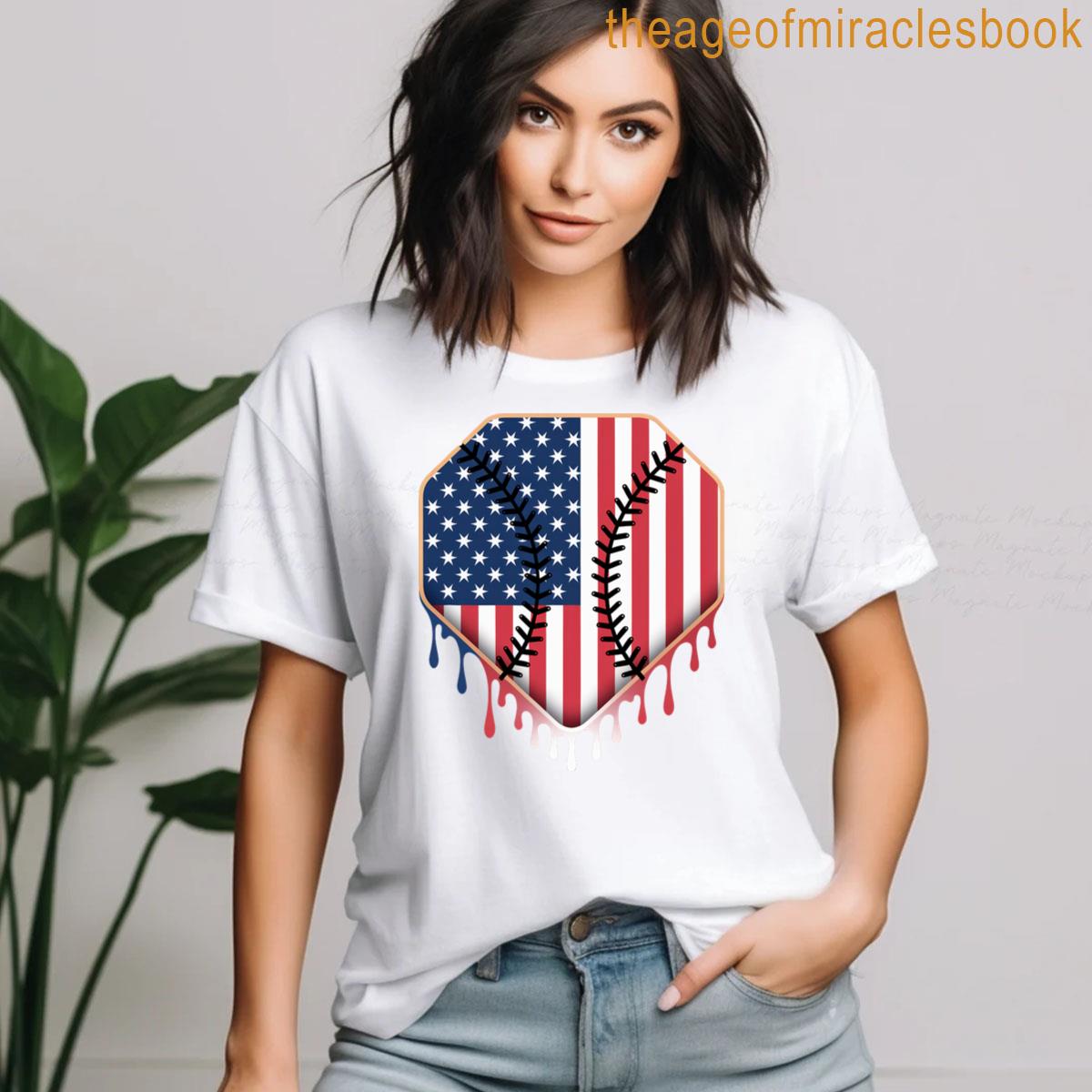 ice cream baseball drip boys patriotic men usa american flag T-shirt