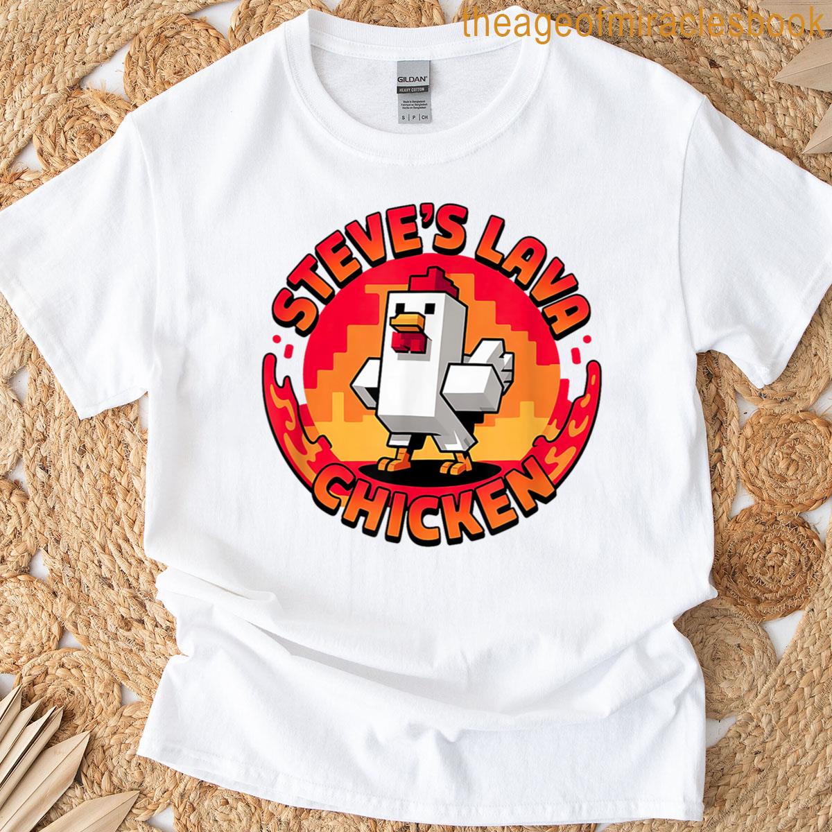 lava chicken miners meme steve pixel gaming boys kids game T-shirt