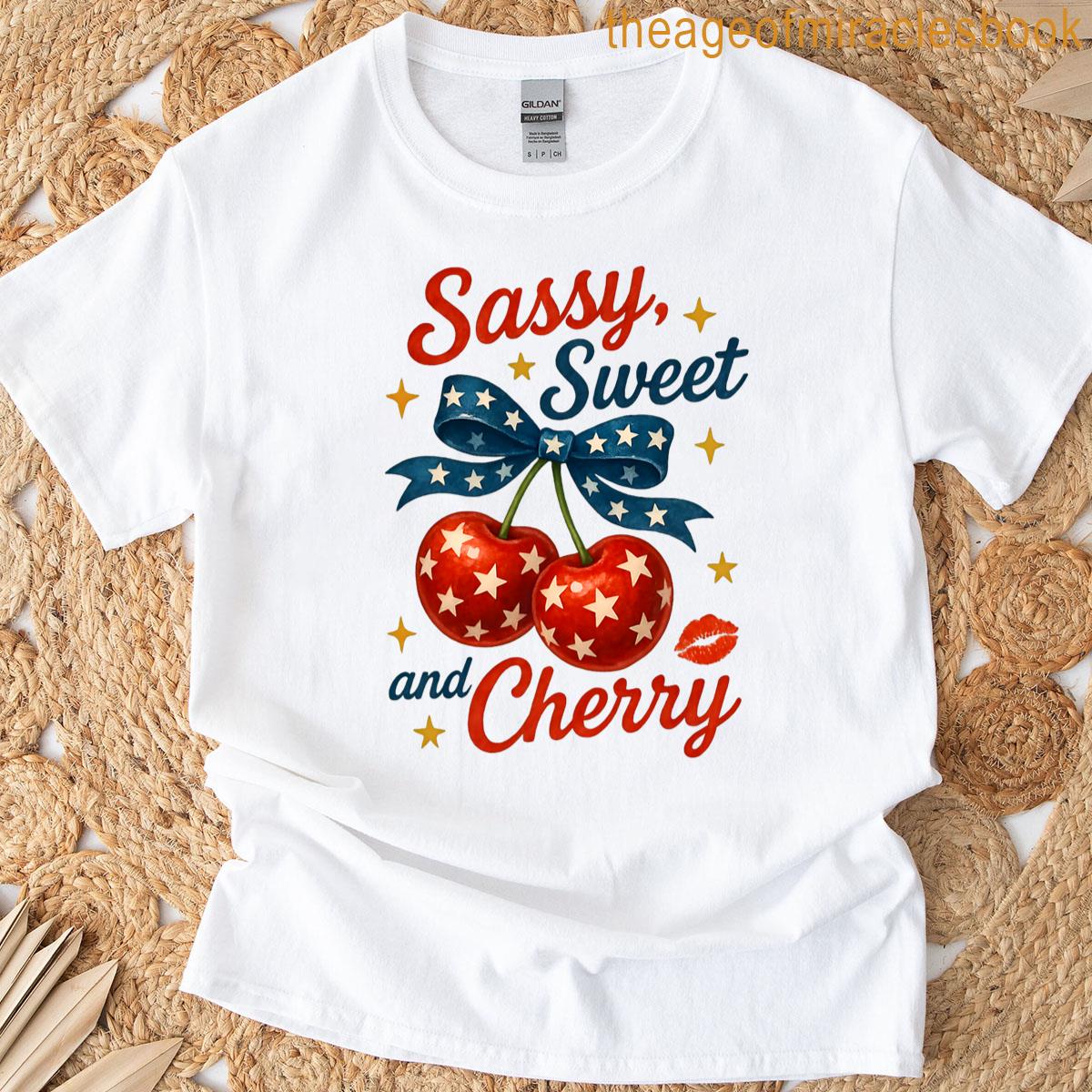 womens sassy sweet and cherry coquette bow 4th of july cheeky T-shirt