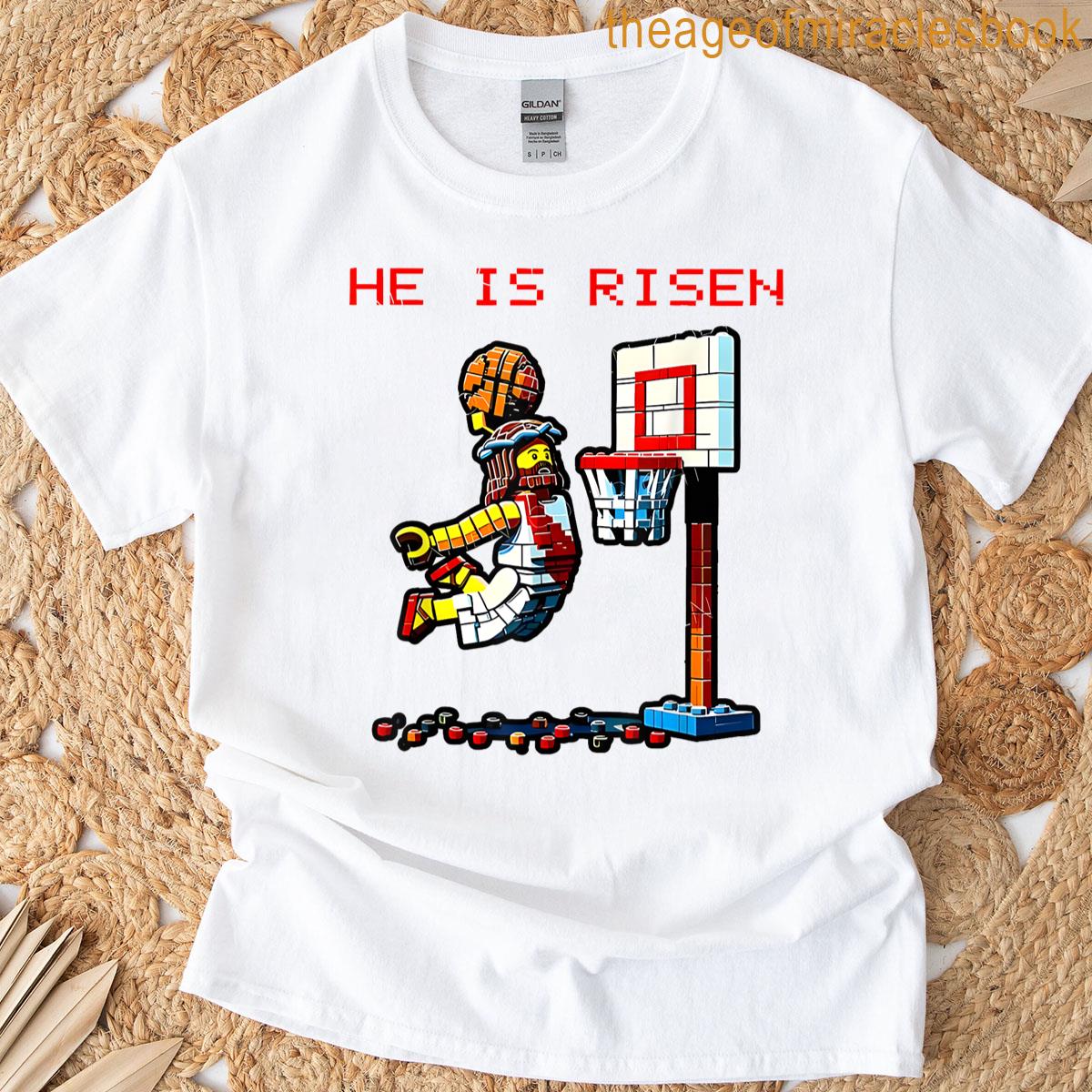 He Is Risen Rizzin Video Gamer Games Pixel Jesus Basketball T-shirt