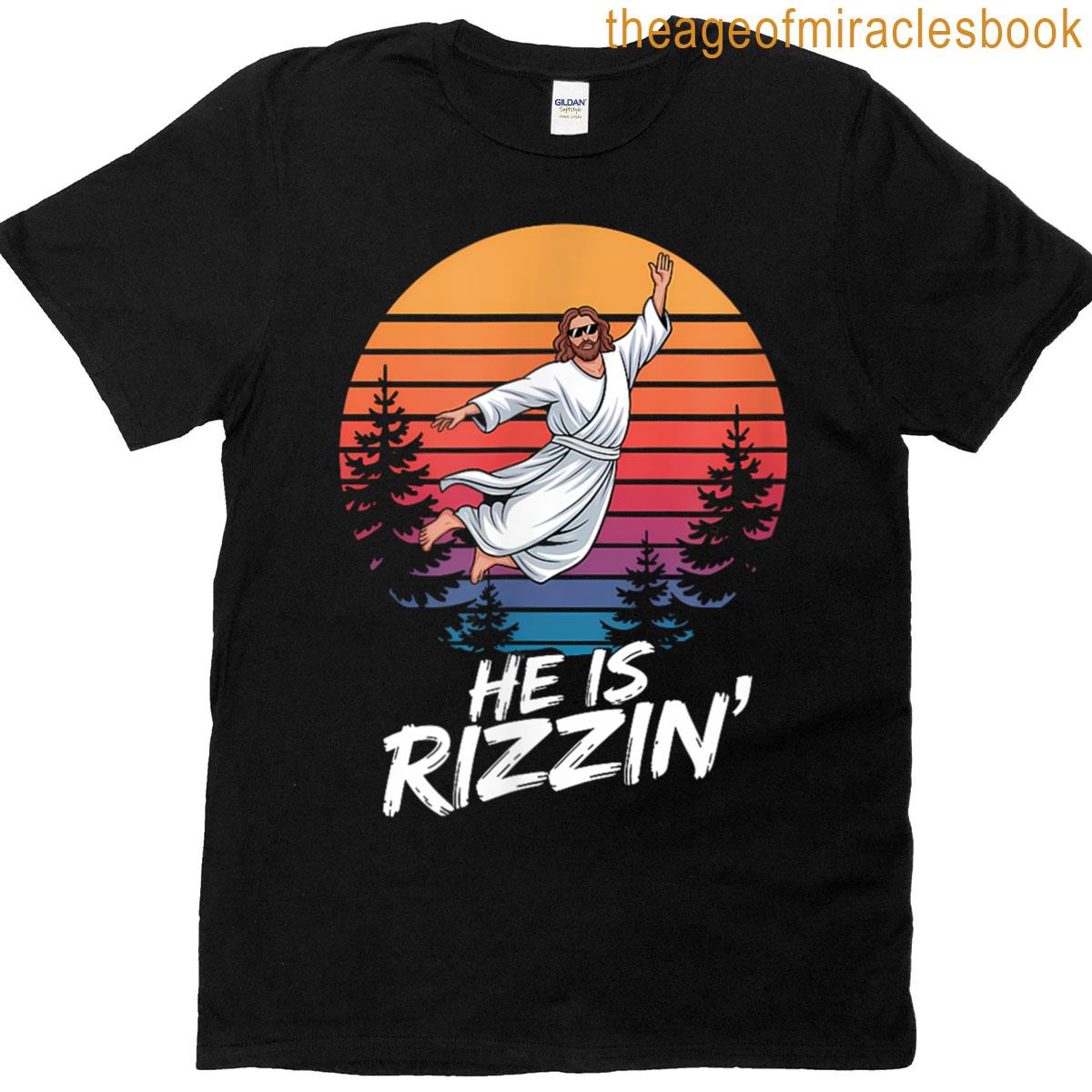 He Is Rizzin Jesus Meme Easter Christian Retro Boy Men T-shirt