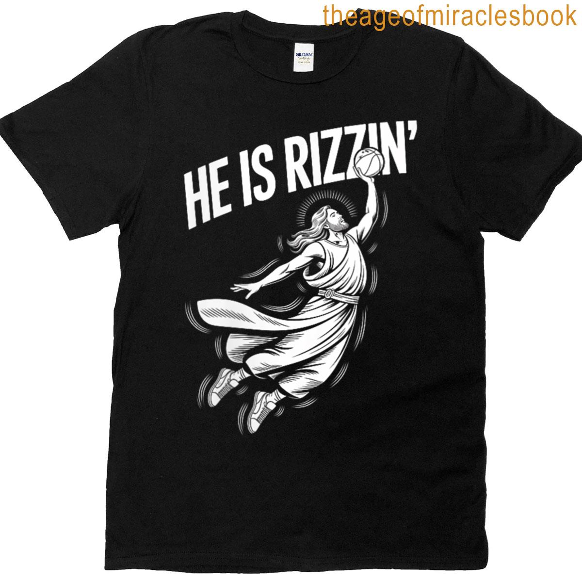 Womens Retro He Is Rizzin Jesus Meme Easter Christian T-shirt