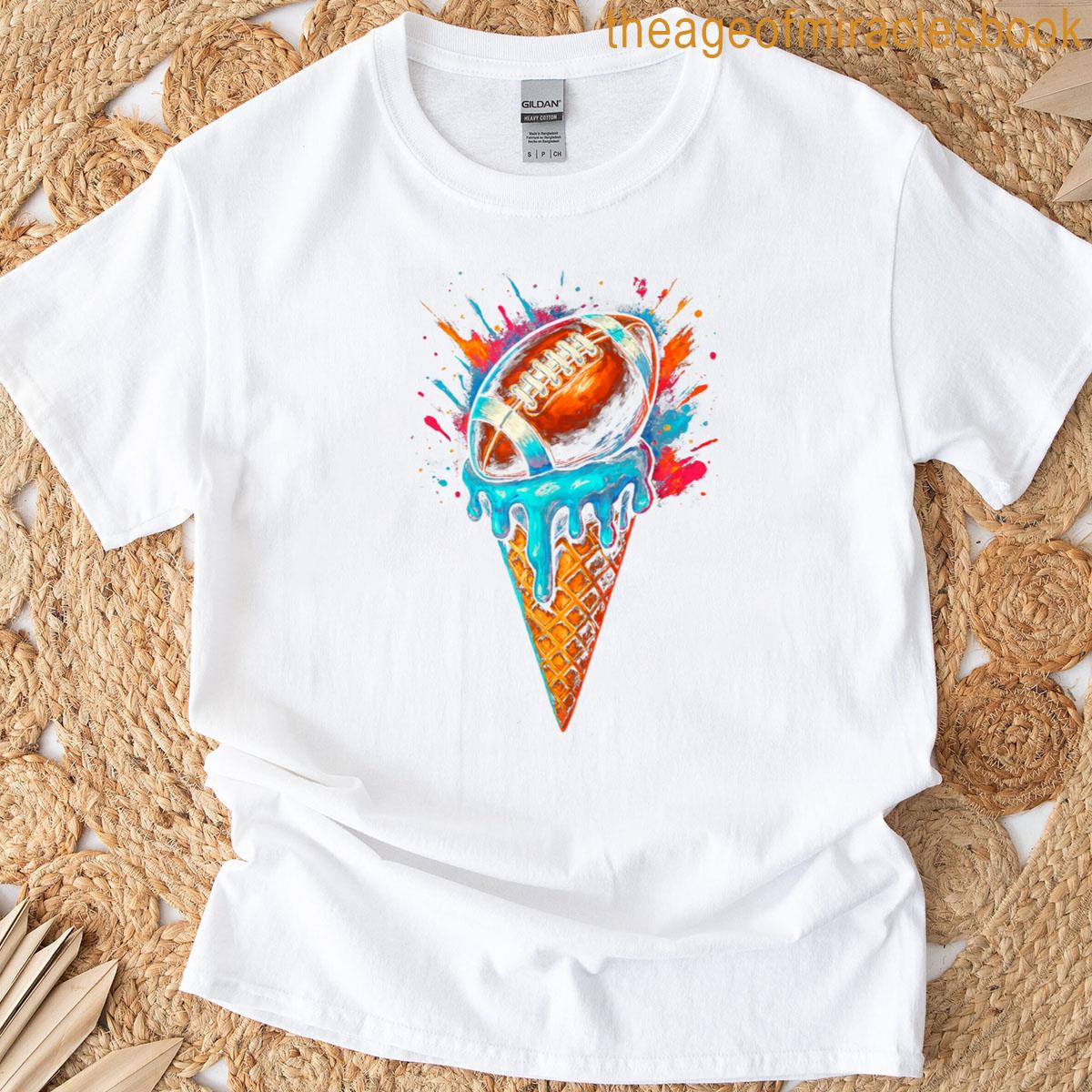 Football Drip Ice Cream Dripping Football Player Game Day T-shirt