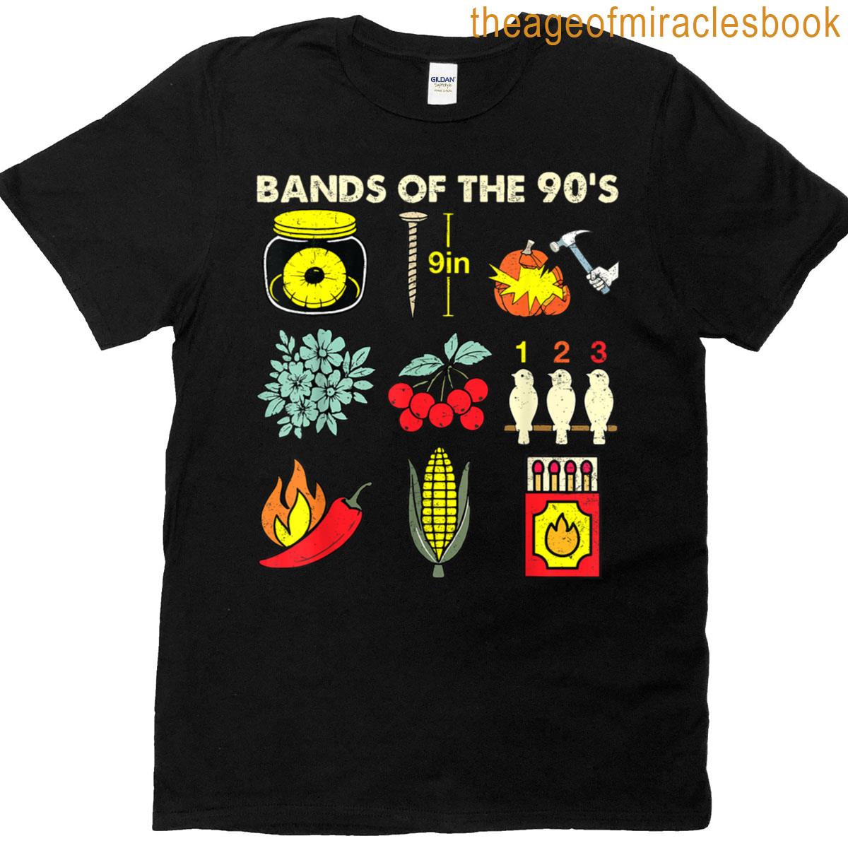 Retro Popular Music Bands Of The 90s Rock Funny Vintage T-shirt