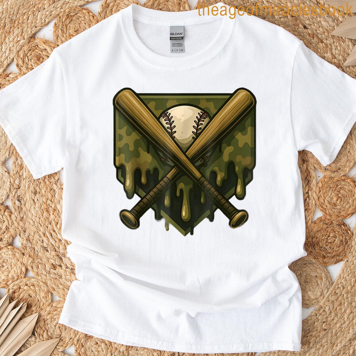 Baseball Drip Camo Home Plate Boys Sports Cool Game Day Drip T-shirt