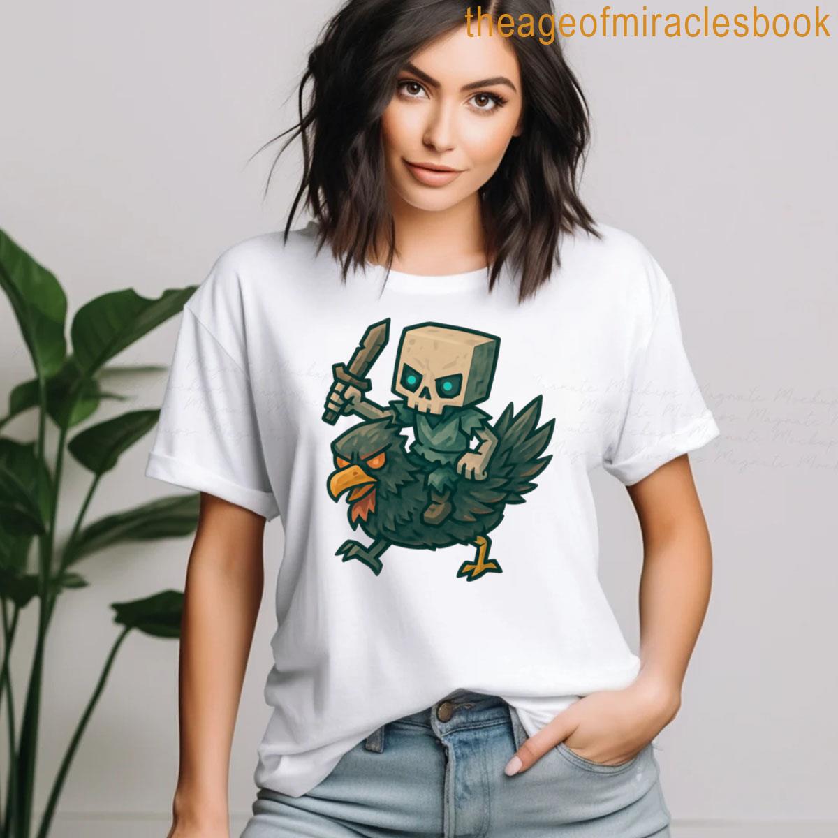 Chicken Jockey Pixel Undead Chicken Lost Overworld Files T-shirt