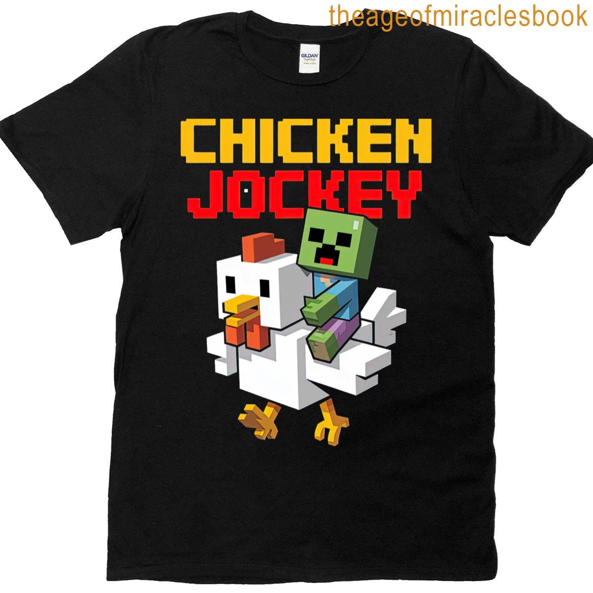 Chicken Jockey Pixel Zombie Ride Gamer Humor Art T-shirt