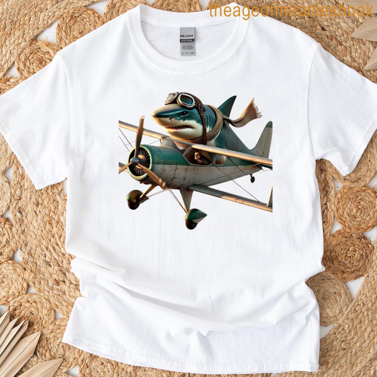 Italian Brainrot Goofy Flying Shark In A Cartoon Plane T-shirt