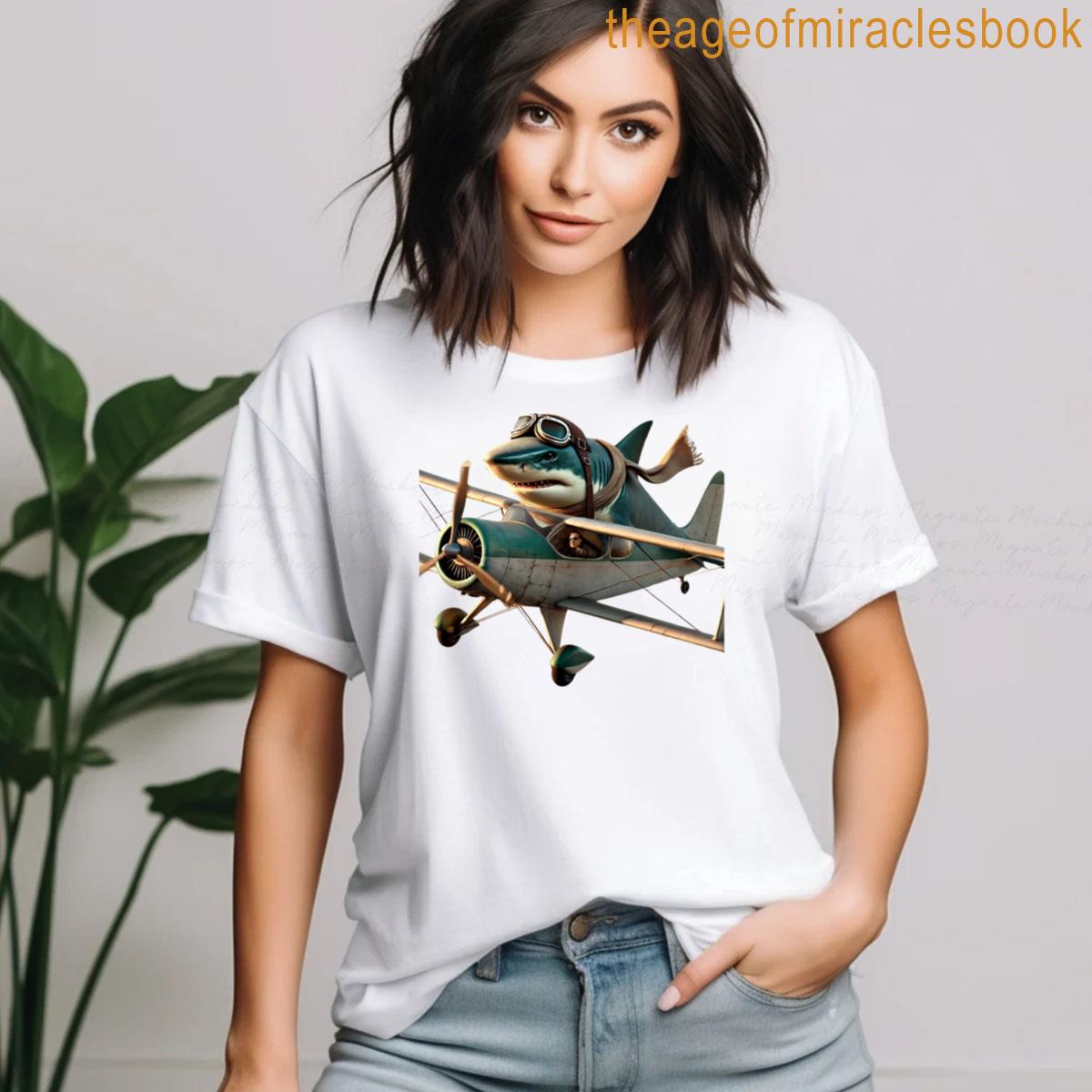 Italian Brainrot Goofy Flying Shark In A Cartoon Plane T-shirt
