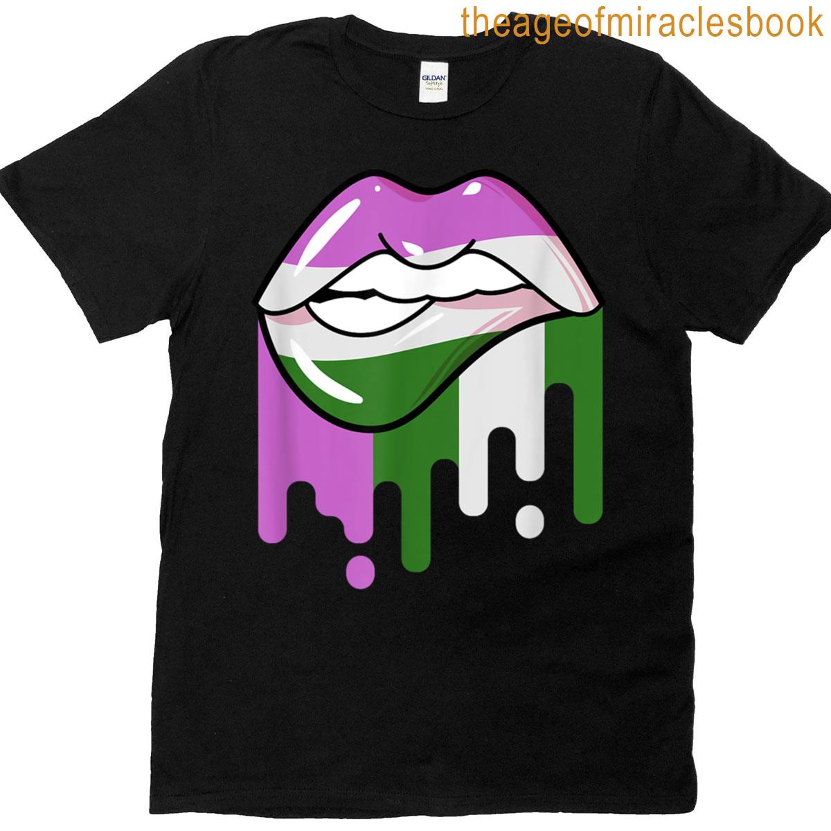 Lips Gender Queer Gender Fluid Pride Flag Genderqueer T-shirt