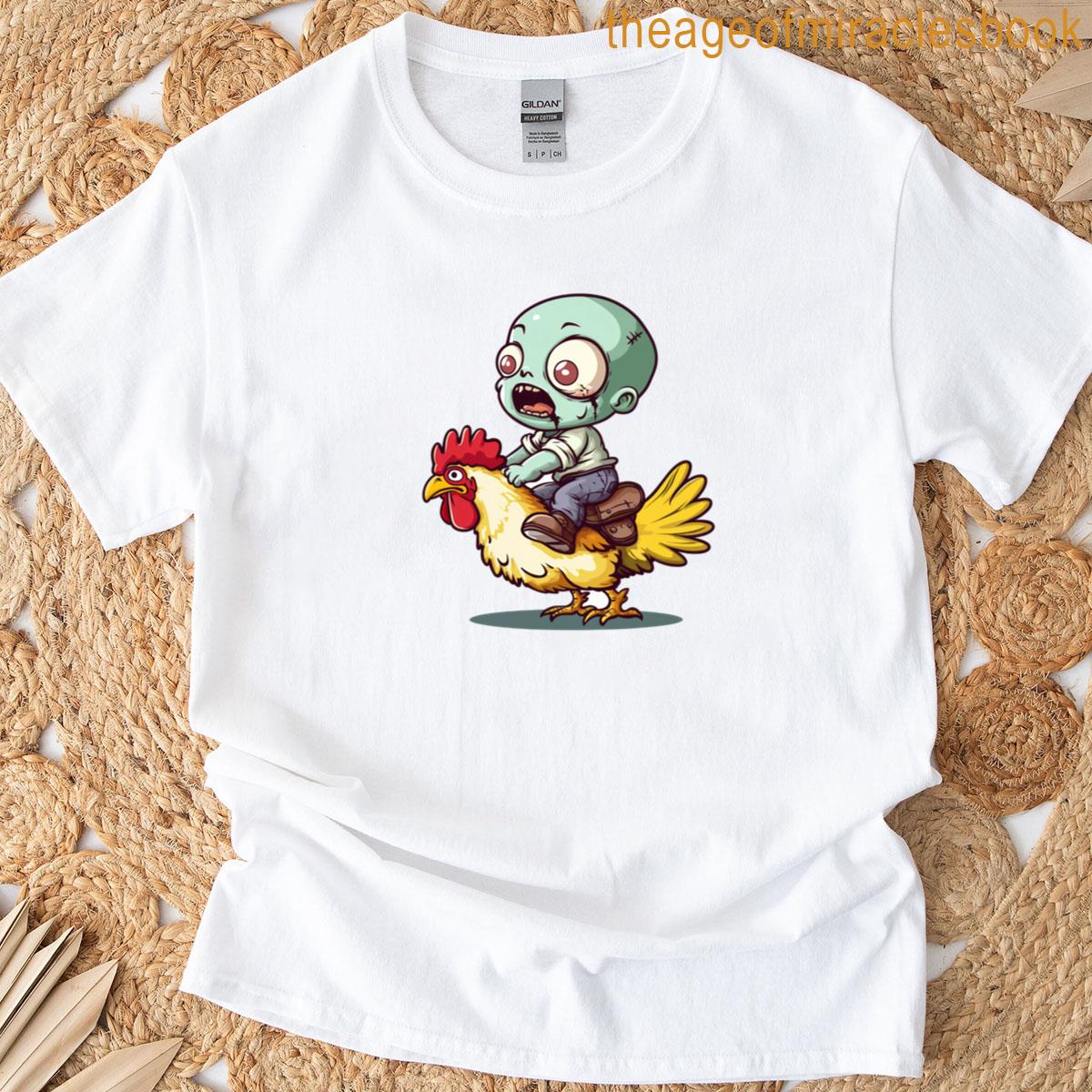 Zombie Chicken Jockey Funny Undead Rider Cartoon Design T-shirt