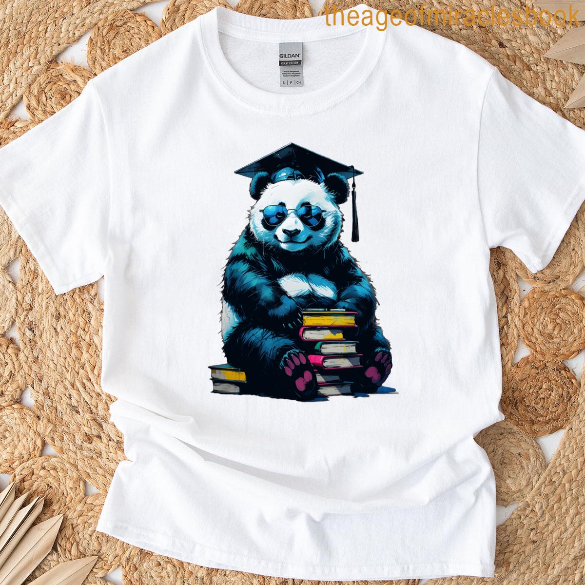 Cute Nerdy Panda Wearing Graduation Hat T-shirt