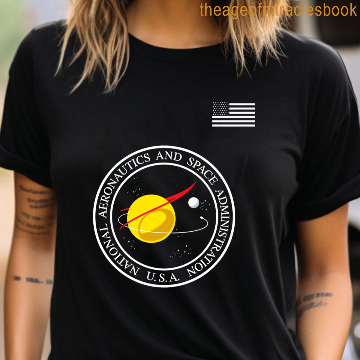 Nasa Seal Logo And Famous Us Flag Premium T-shirt