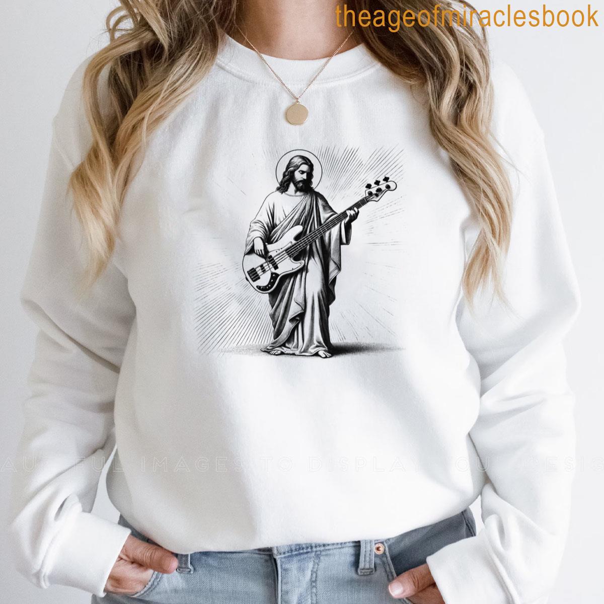 Jesus Playing Bass Guitar Guitarist Christian Vintage Rocker Rock T-shirt
