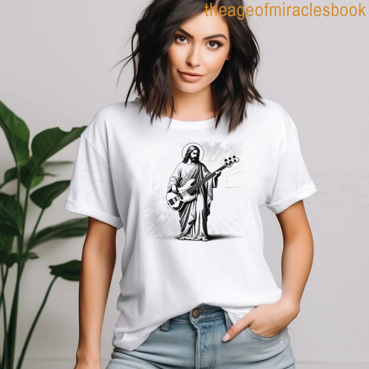 Jesus Playing Bass Guitar Guitarist Christian Vintage Rocker Rock T-shirt