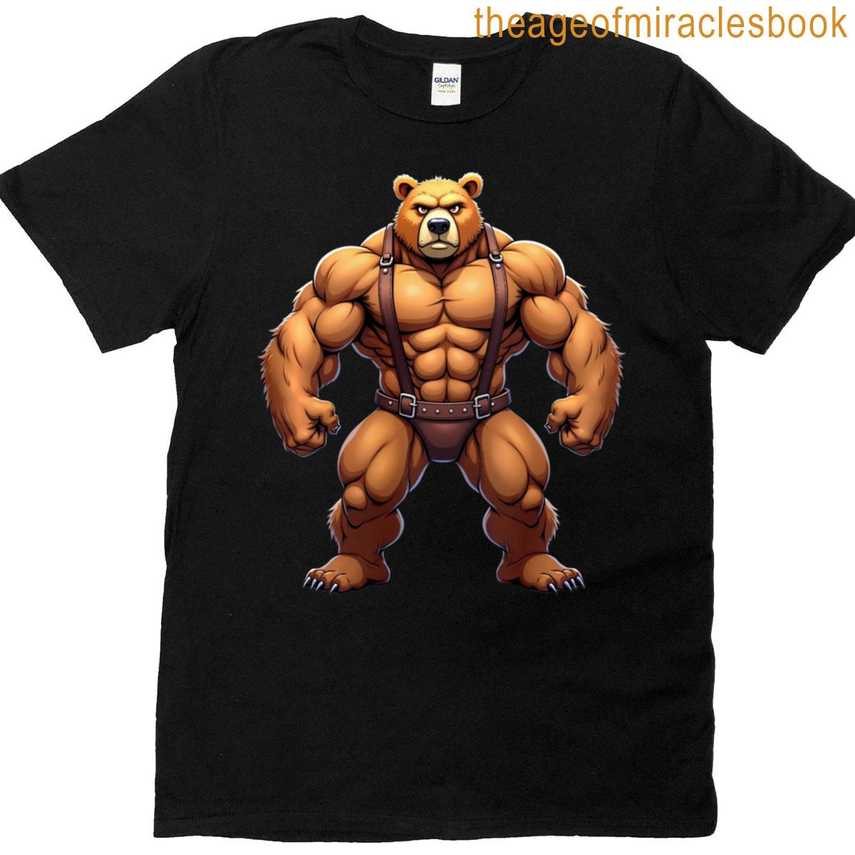 Leather Bear Flexing Gay Daddy Bear Fun Cartoon Muscle Long Sleeve T-shirt