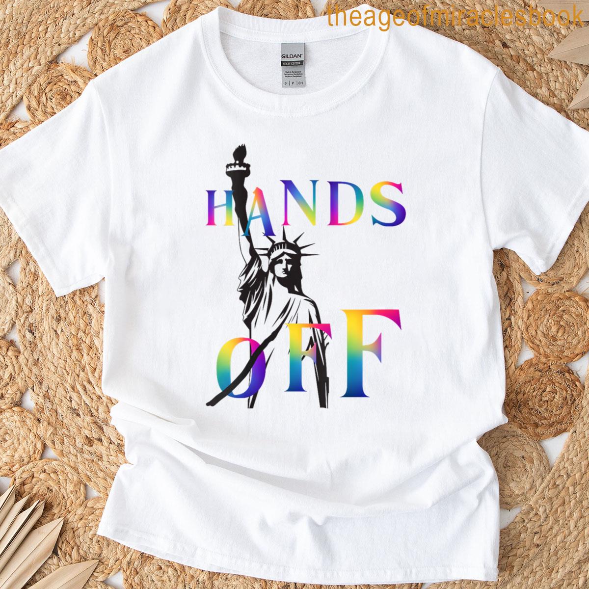 Womens Hands Off Resistance Rainbow Statue Of Liberty Protest V-neck T ...
