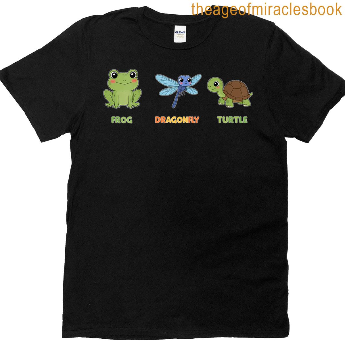 Womens Humor Frog Dragonfly Turtle Tee V-neck T-shirt