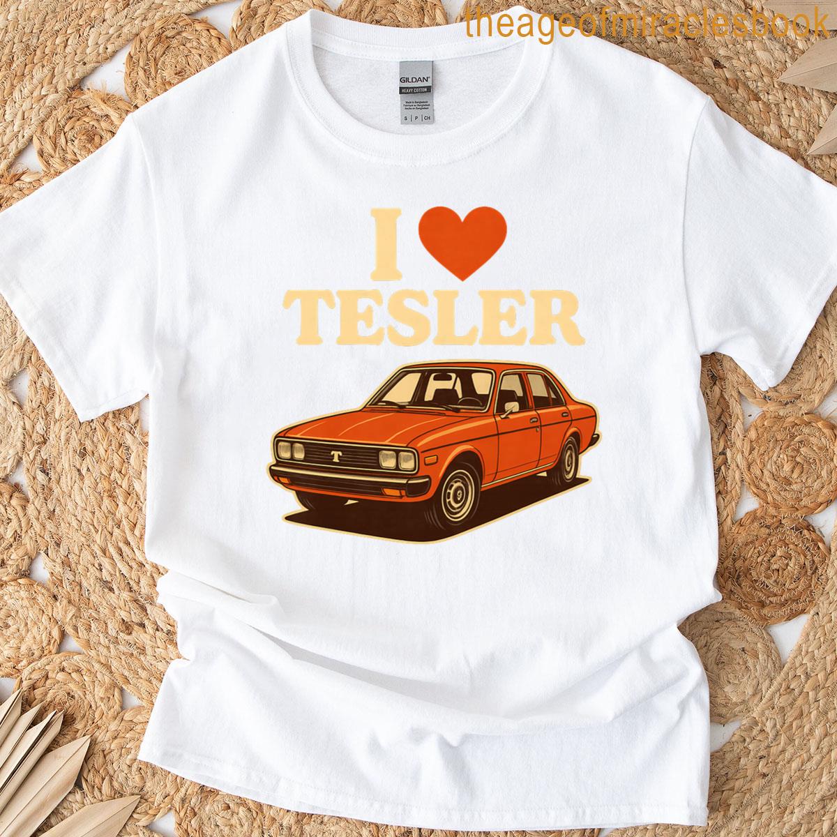 I Love Tesler - Vintage Retro Electric Car Funny Meme Premium T-shirt