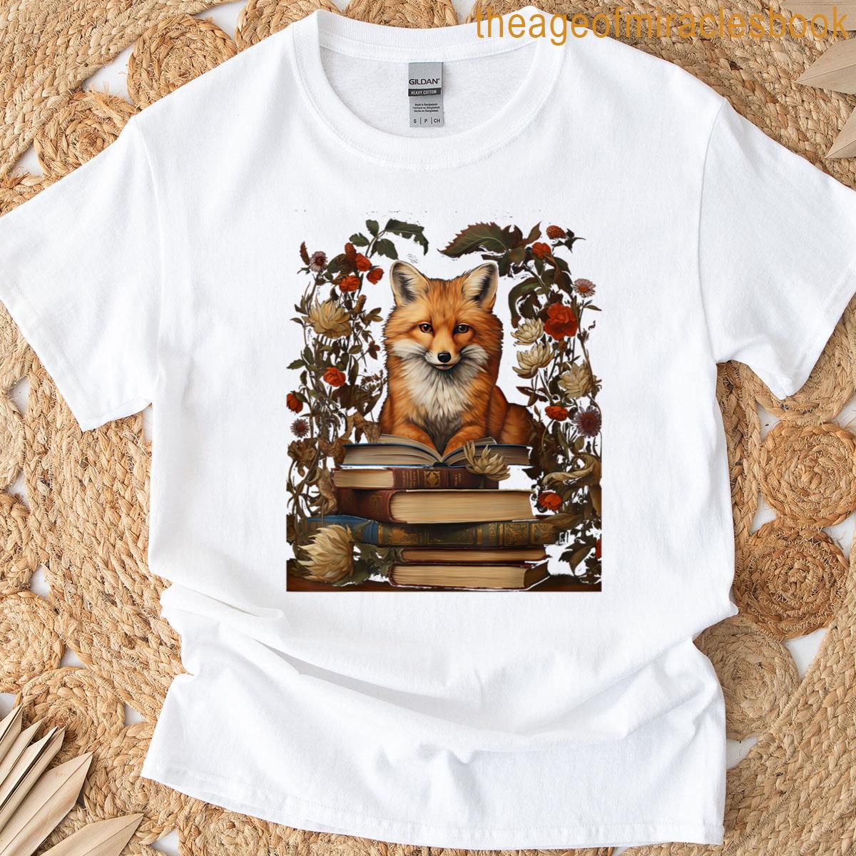 Cottagecore Aesthetic Floral Fox With Book Cute Goblincore T-shirt
