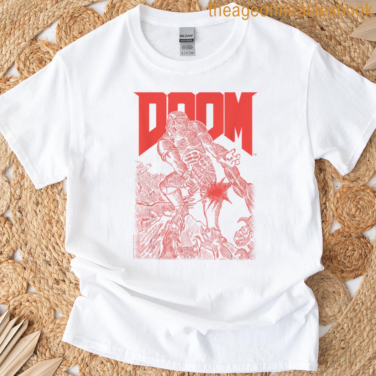 Doom Red Sketched Cover Art Retro Video Game T-shirt