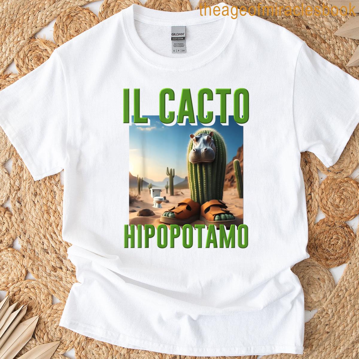 Italian Brainrot Character Il Cacto Hipopotamo Kids Boy Meme T-shirt