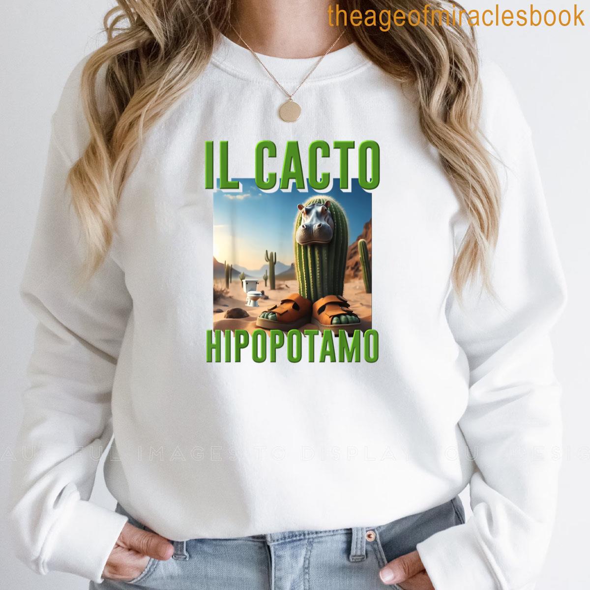 Italian Brainrot Character Il Cacto Hipopotamo Kids Boy Meme T-shirt