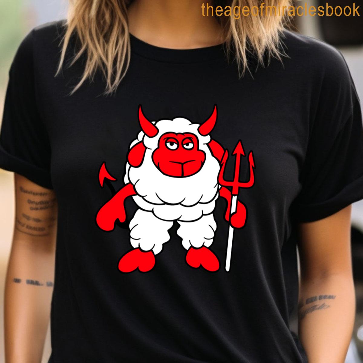Sheep Devil Satan Hell Evil Trident Horns Cool Fun T-shirt