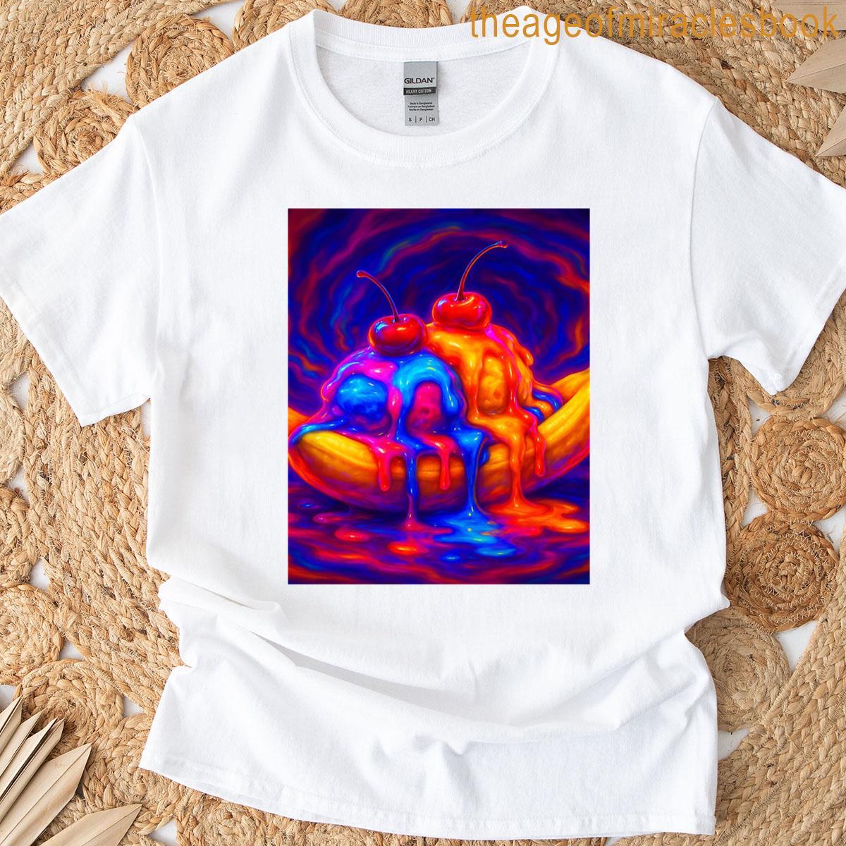 Banana Split Meltdown Neon Psychedelic Dessert Art Graphic T-shirt