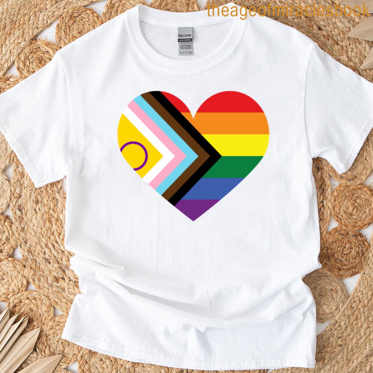 Progress Pride Flag Heart Sticker T-shirt
